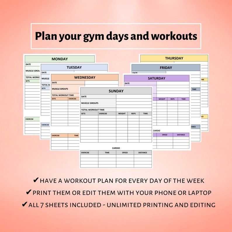 Workout Tracker in PDF Format | Exercise Log Template | Workout ...