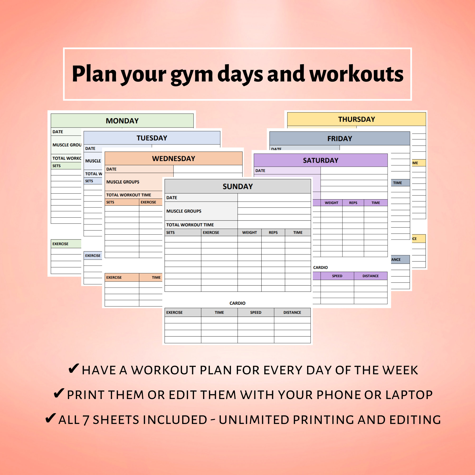 Workout Tracker in PDF Format | Exercise Log Template | Workout ...