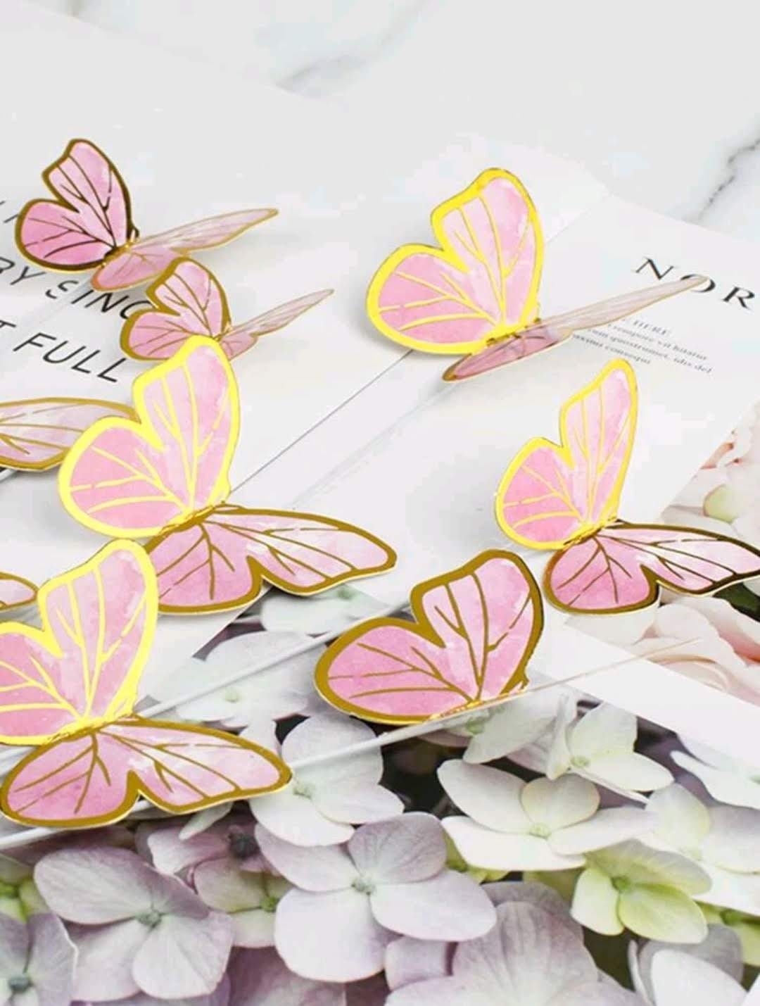 10 Pcs Pink Butterfly Cake Topper Wedding Cake Topper Birthday Cake ...