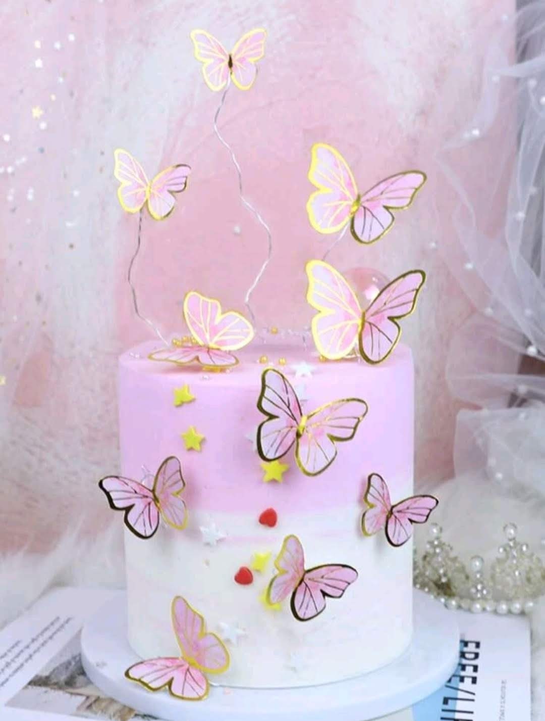 10 Pcs Pink Butterfly Cake Topper Wedding Cake Topper Birthday Cake ...
