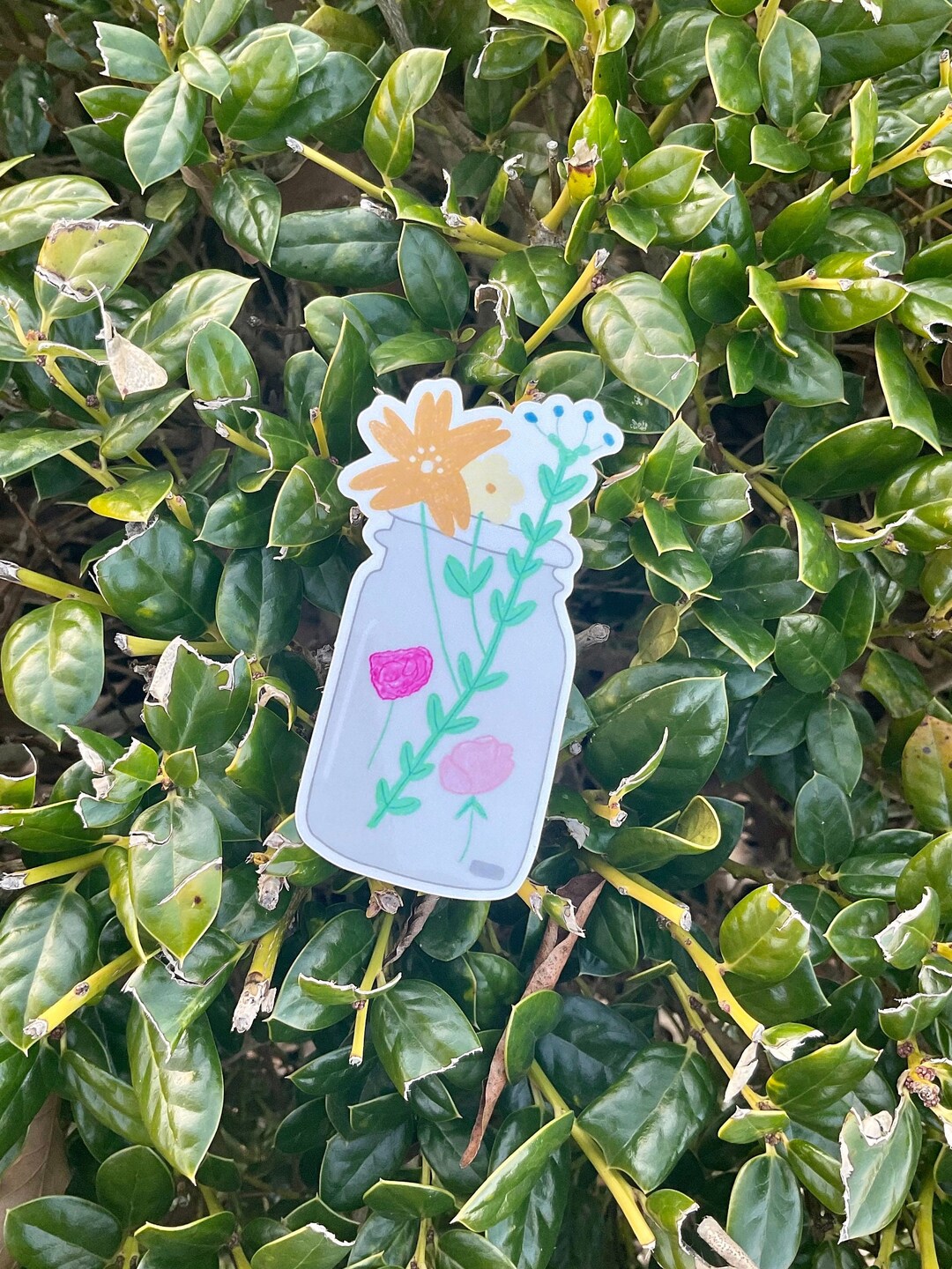 Floral Mason Jar Sticker: Clear Waterproof Decal for Laptop, Water ...