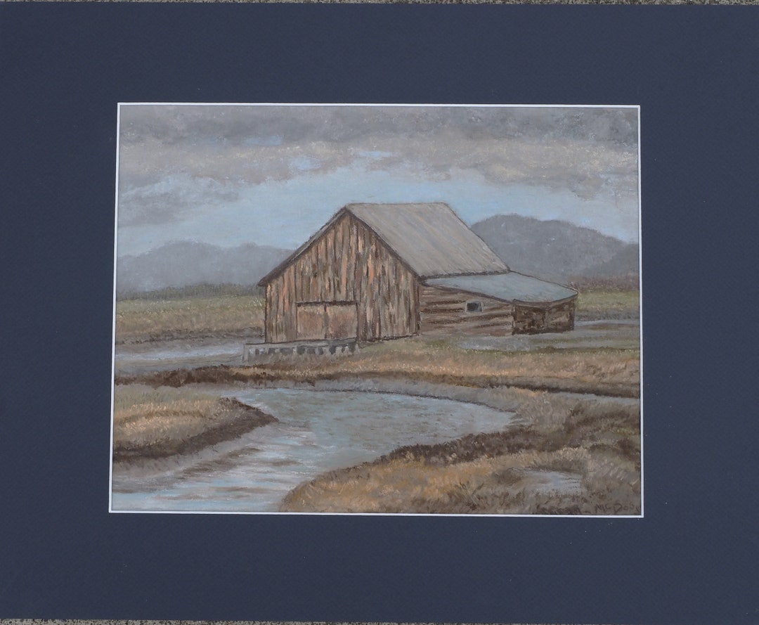 Barn at Padilla Bay, Original Pastel Drawing, Matted Art (14x11 Inches ...