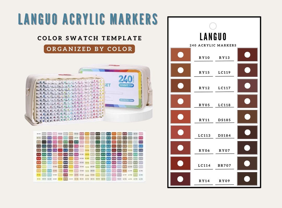 Languo 240 Acrylic Marker Color Swatch Template: Color-coded Chart ...