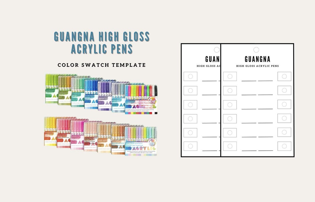Guangna High Gloss Acrylic Pens Color Swatch Template | Blank ...