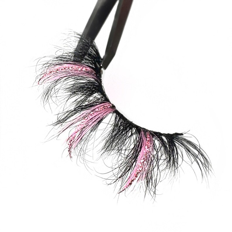 BABYGIRL Pink Glitter Color Lashes 3 Tone Lashes 25mm - Etsy