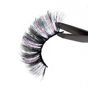 CUTIE | White Color Pink Glitter Color Lashes | 4 Tone White Strip Lashes | Pink Glitter Lashes ...