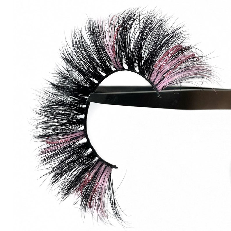 FANTASY Pink Glitter Color Lashes Strip Lashes Color - Etsy