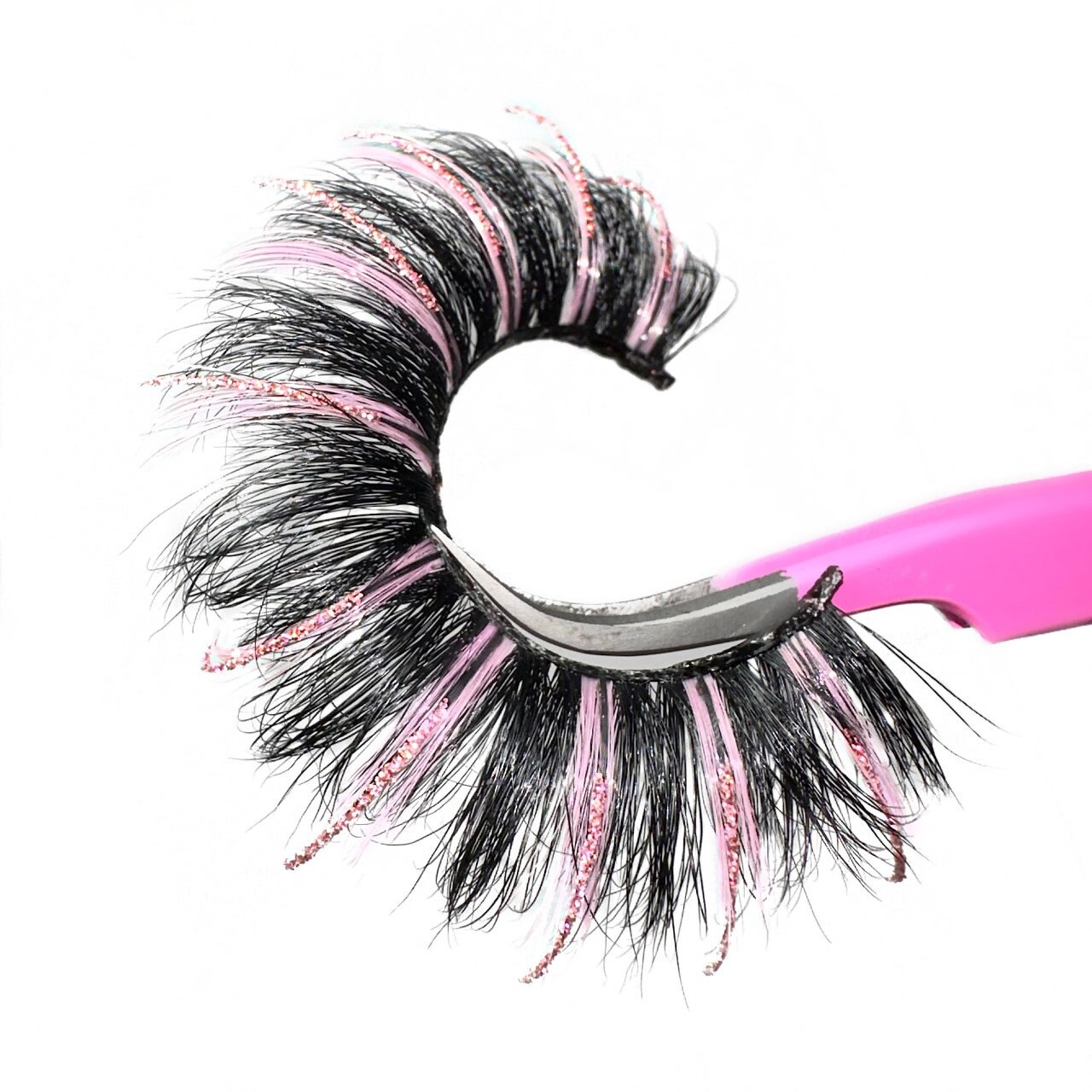 GORGEOUS 5 Tone Pink Glitter Color Lashes 3D Mink Mega Long Strip ...