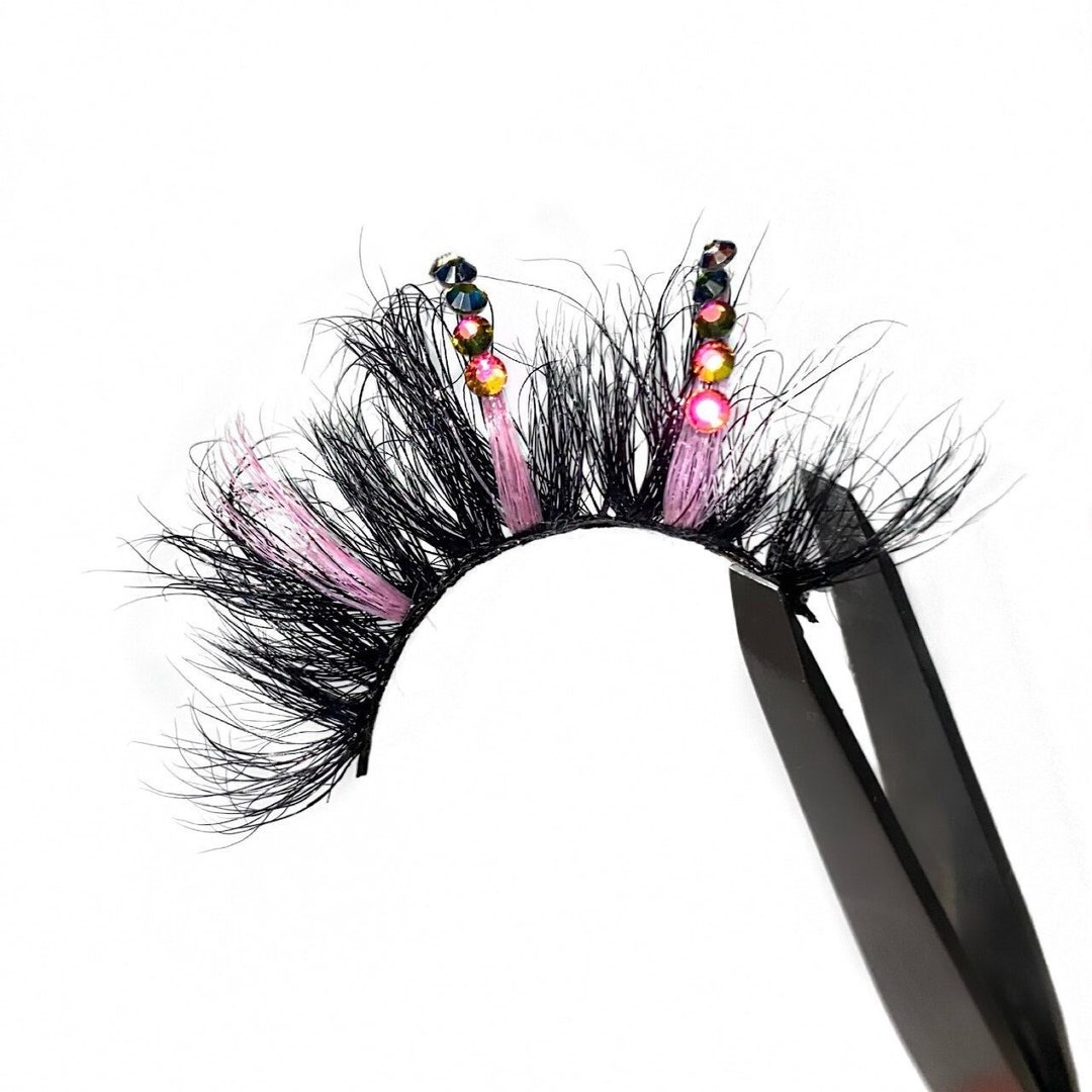 BAD GAL | Pink Rhinestone Color Lashes | Color Strip Lashes | Wispy ...