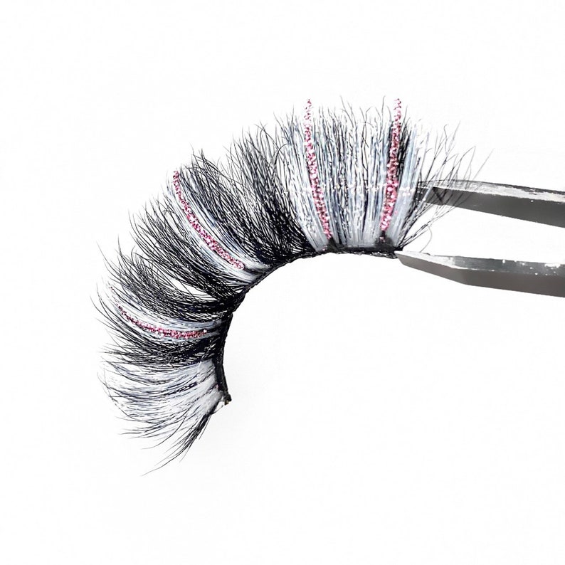 CUTIE | White Color Pink Glitter Color Lashes | 4 Tone White Strip Lashes | Pink Glitter Lashes ...