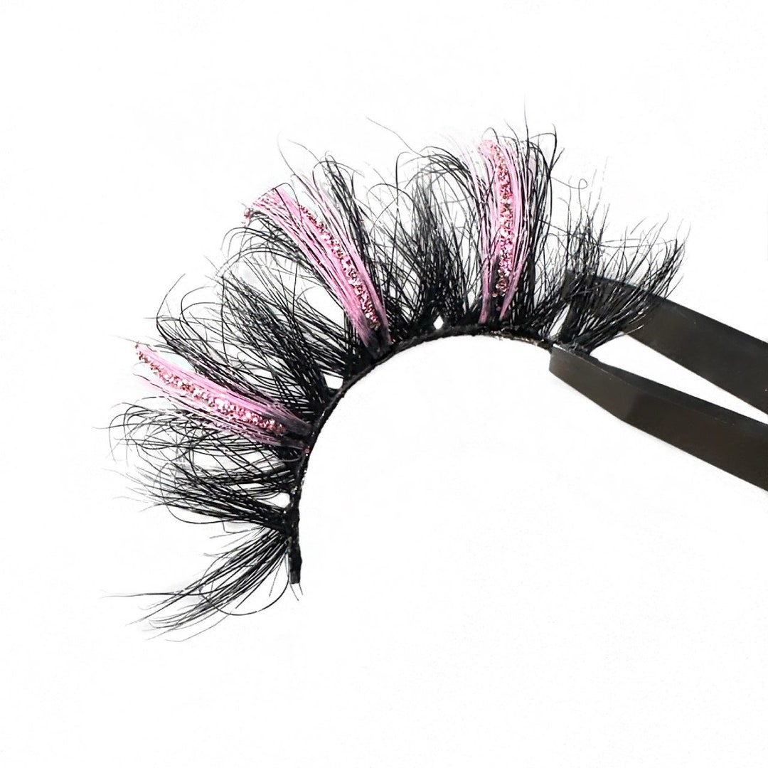 BABYGIRL | Pink Glitter Color Lashes | 3 Tone Lashes | 25mm Strip ...