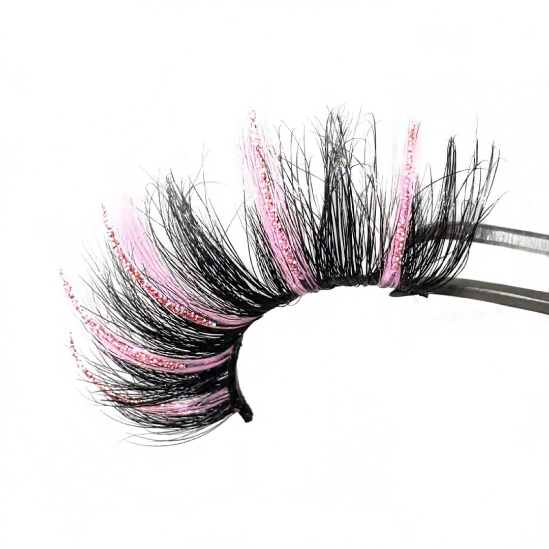 GORGEOUS 5 Tone Pink Glitter Color Lashes 3D Mink Mega Long Strip ...