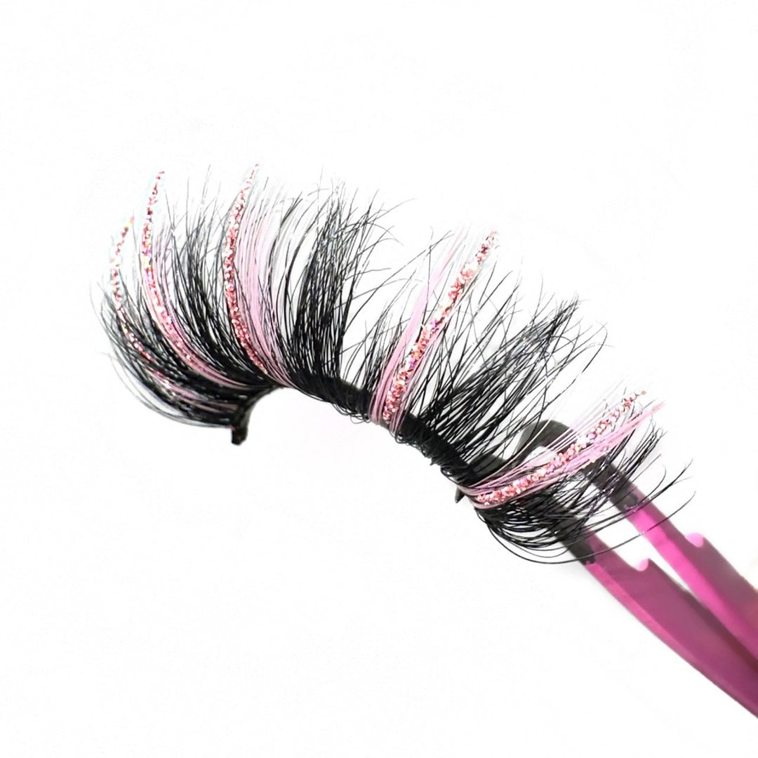 GORGEOUS 5 Tone Pink Glitter Color Lashes 3D Mink Mega Long Strip ...