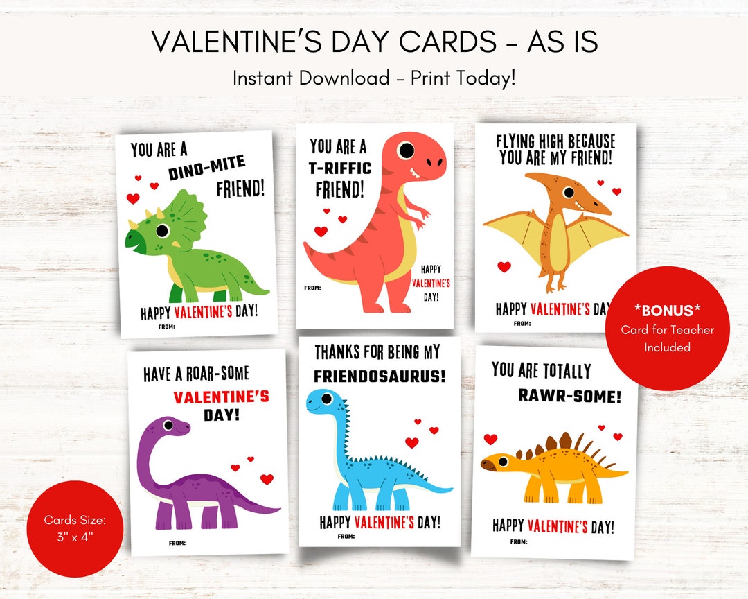 Dinosaur Valentine Card, Valentines Day Card for Kids, Dinosaur ...