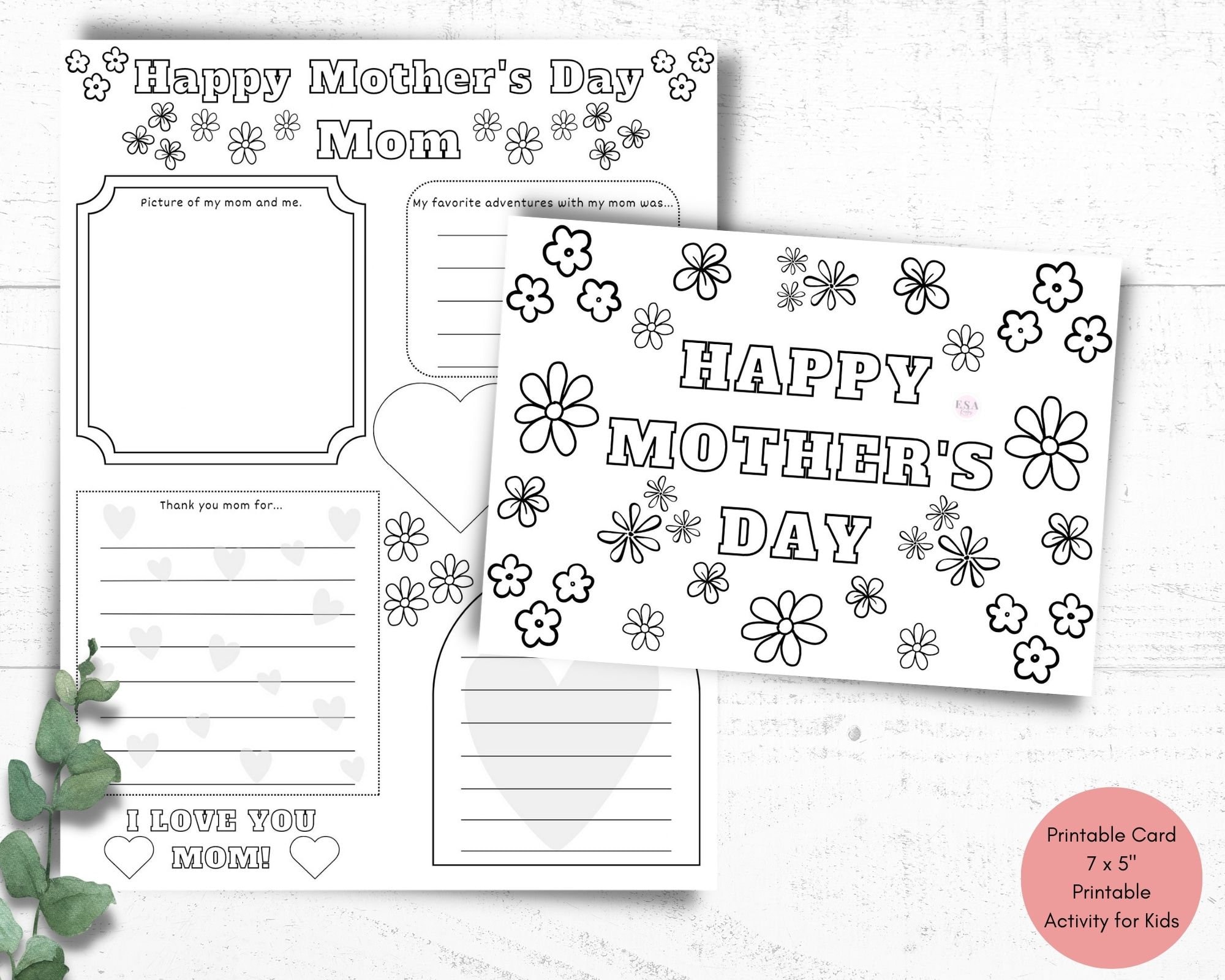Printable Mothers Day Coloring Card for Kids, Mom Questionnaire and ...