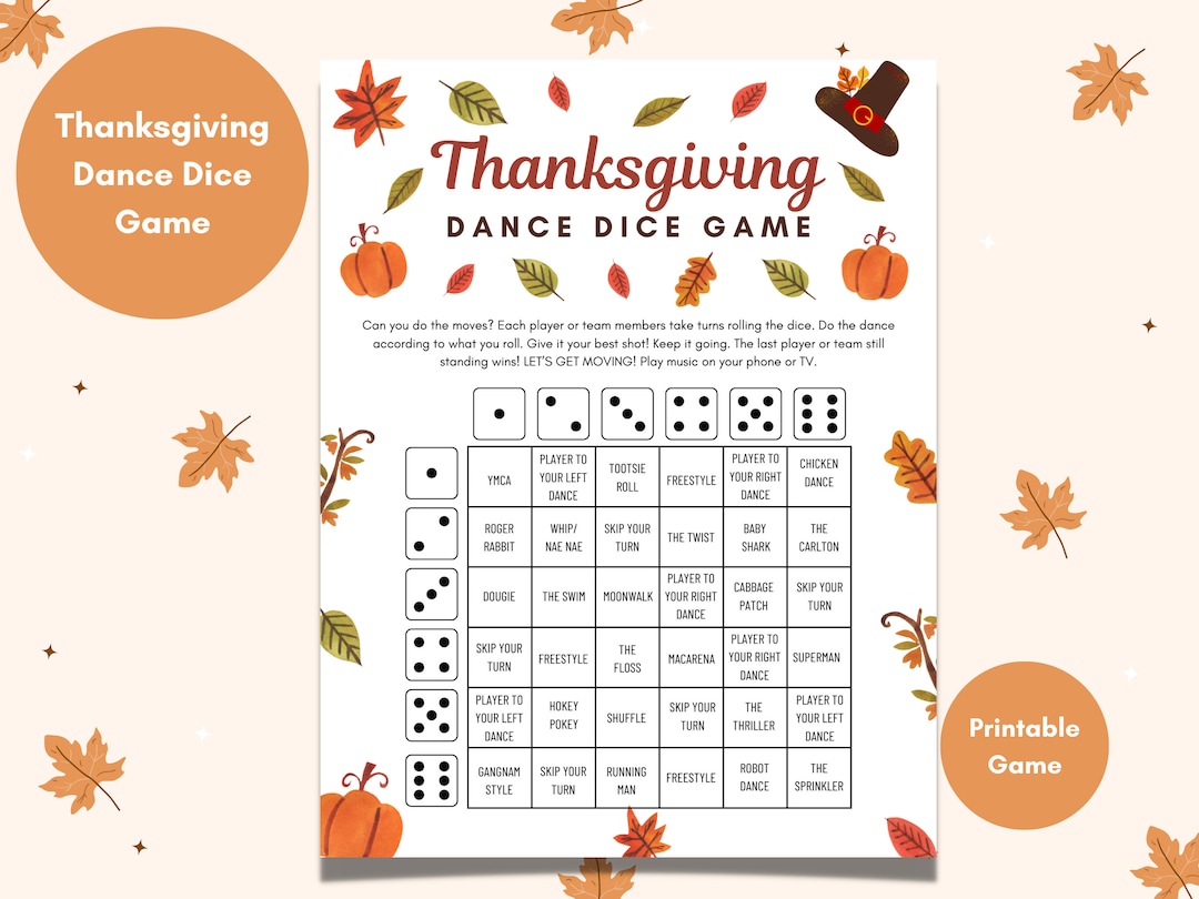 Fun Thanksgiving Dice Game for Kids, Teens, and Adults | Dance Dice ...