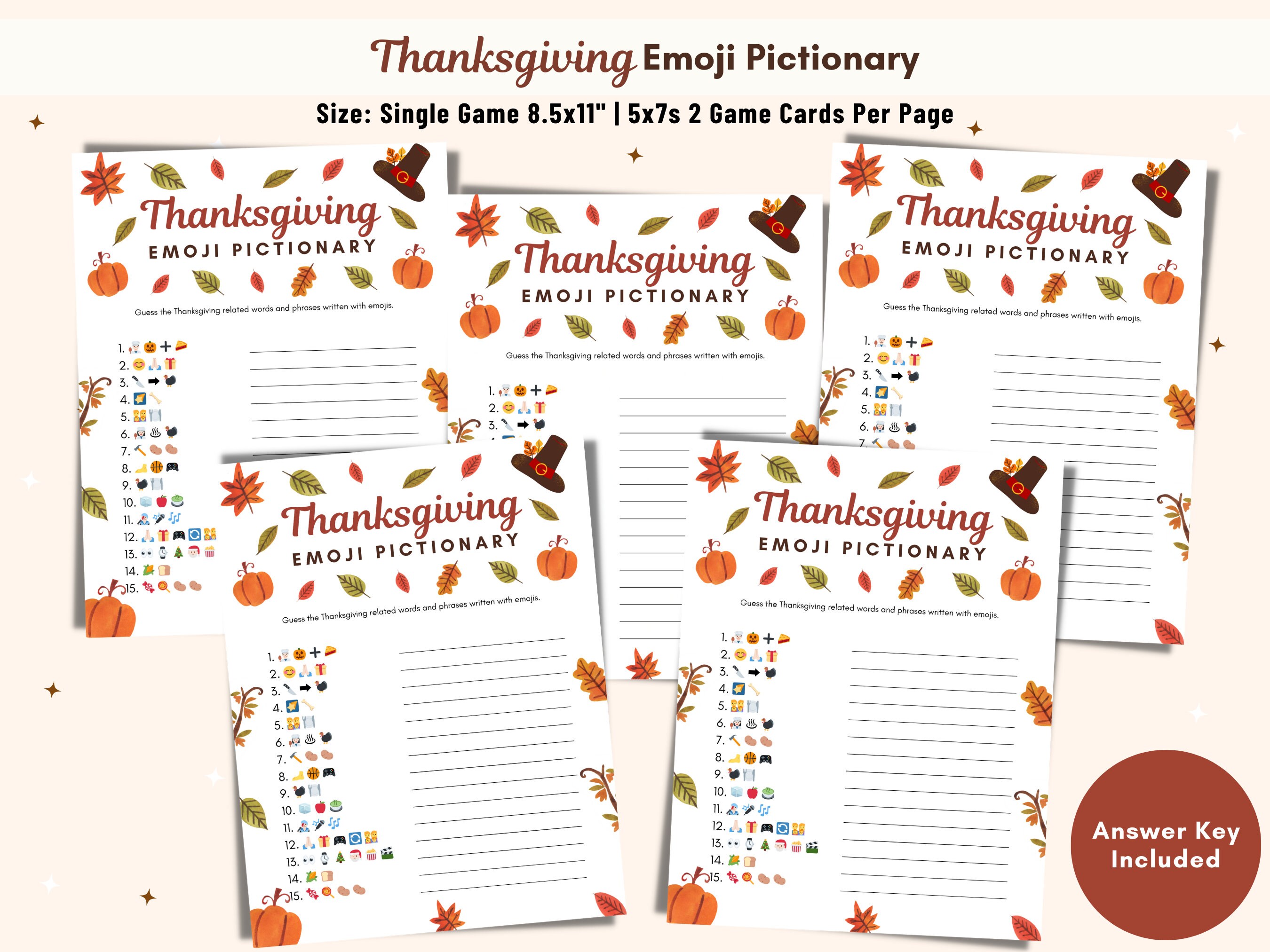 Thanksgiving Emoji Pictionary Game: Printable Party Activity (PDF) - Etsy