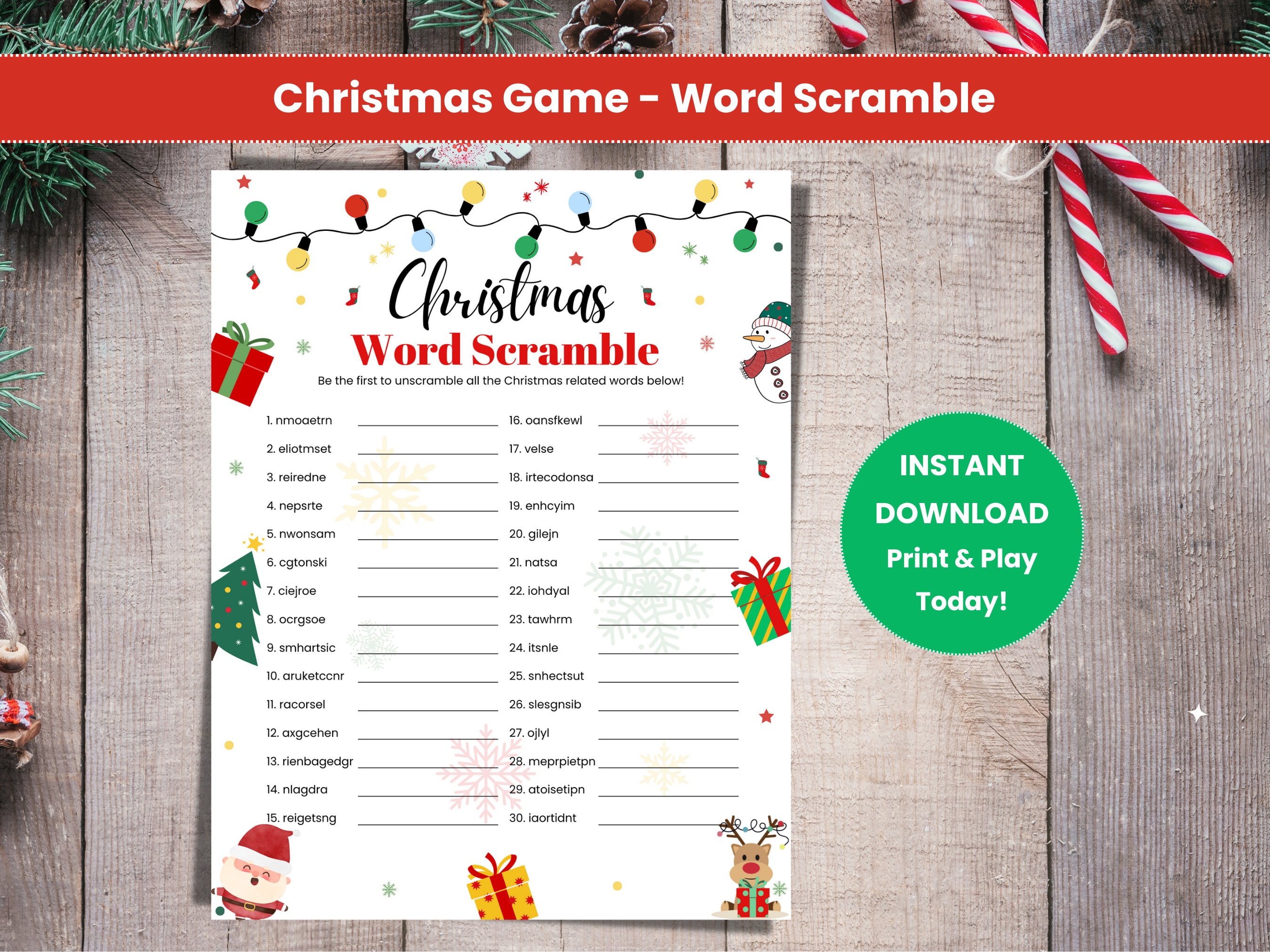 Christmas Word Scramble Printable Christmas Word Scramble - Etsy