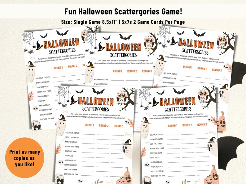 Halloween Scattergories Game: Printable Party Game (PDF) - Etsy