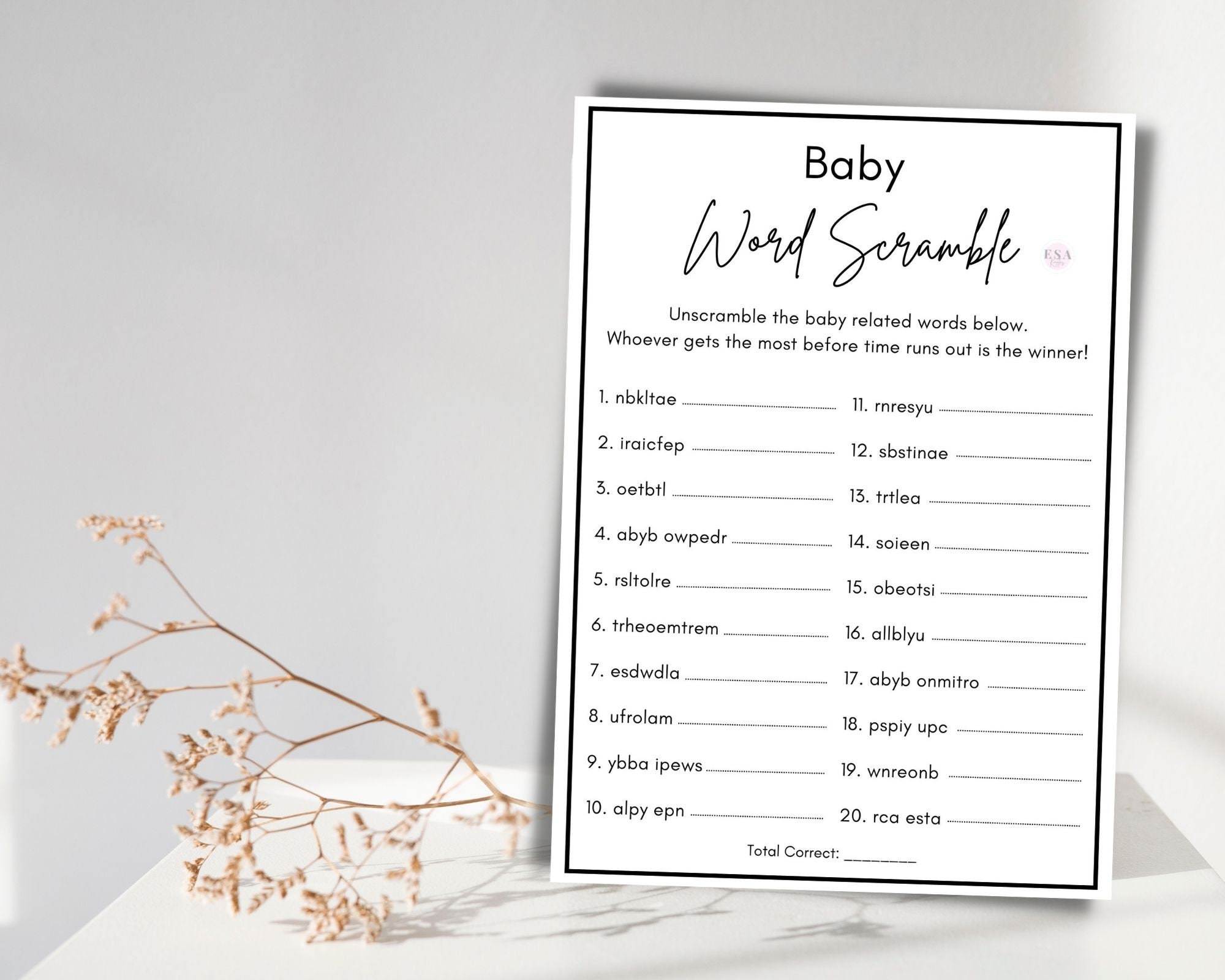 Baby Word Scramble Game, Baby Word Game Printable, Baby Shower Word ...
