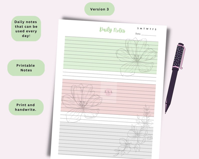 Printable Daily Note Taking Pages for School Work or Home - Etsy
