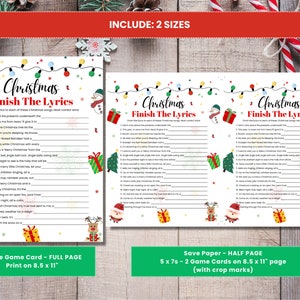 Christmas Song Lyrics Game: Holiday Party Printable (PDF) - Etsy