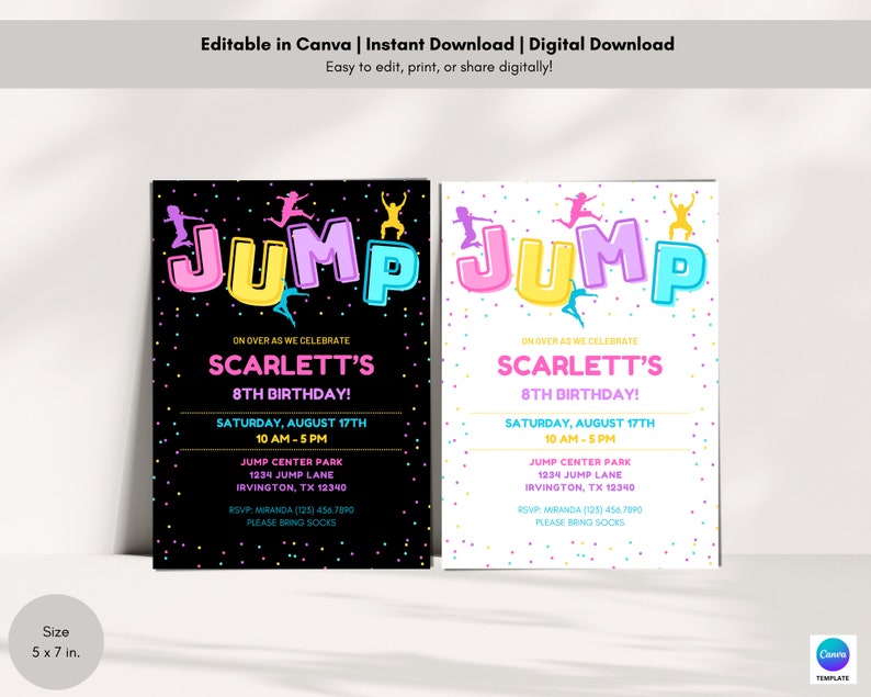 Trampoline Park Birthday Invitation: Jump Party, Editable Canva ...