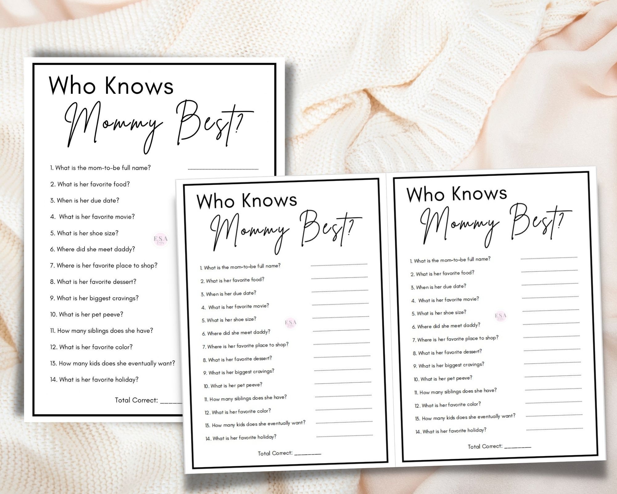 Who Knows Mommy Best, Minimalist Baby Shower Game, Mommy Questionnaire ...