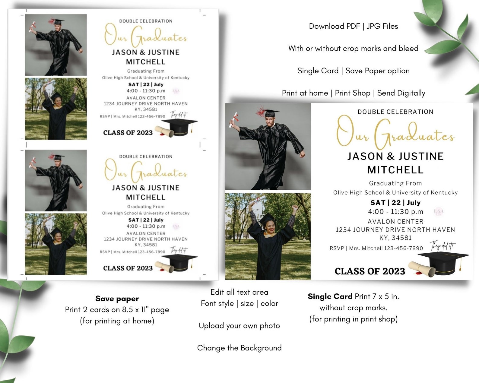 Graduation Party Invitation Template Two Graduates Invitation - Etsy