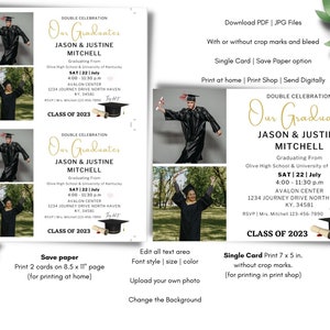 Graduation Party Invitation Template, Two Graduates Invitation With ...