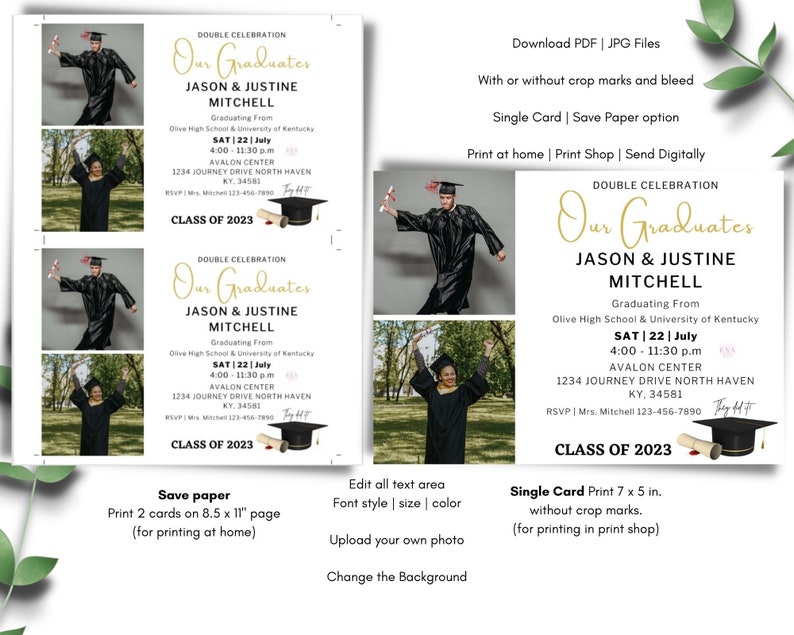 Graduation Party Invitation Template Two Graduates Invitation - Etsy