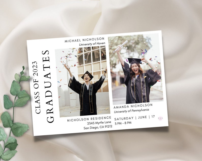 Graduation Party Invitation Template, Two Graduates Invitation With ...