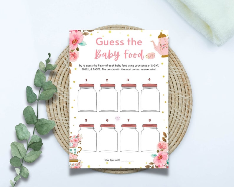 Guess the Baby Food Game, Baby Shower Tea Party, Floral Baby Shower ...