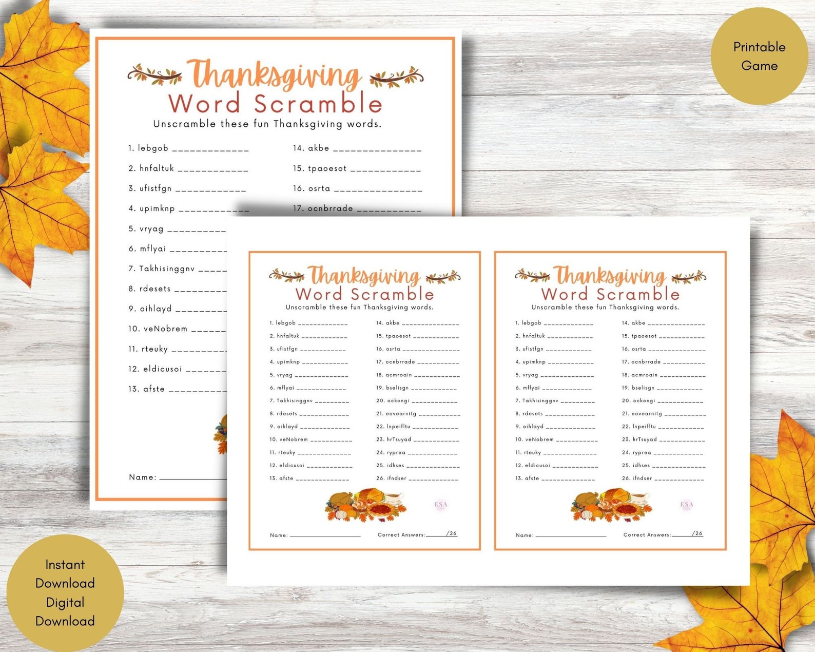 Thanksgiving Word Scramble Game: Printable Family Activity (PDF) - Etsy