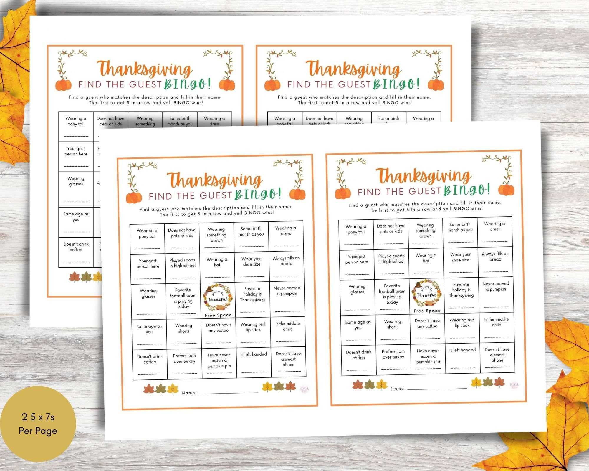 Thanksgiving Bingo Find the Guest Game, Thanksgiving Printable Games ...