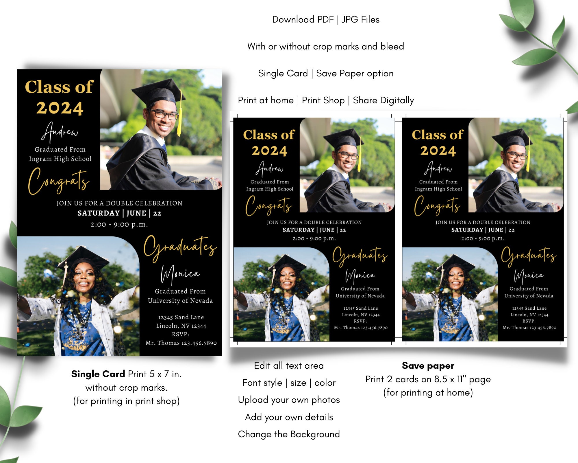 Graduation Party Invitation Template, Two Graduates Invitation With ...