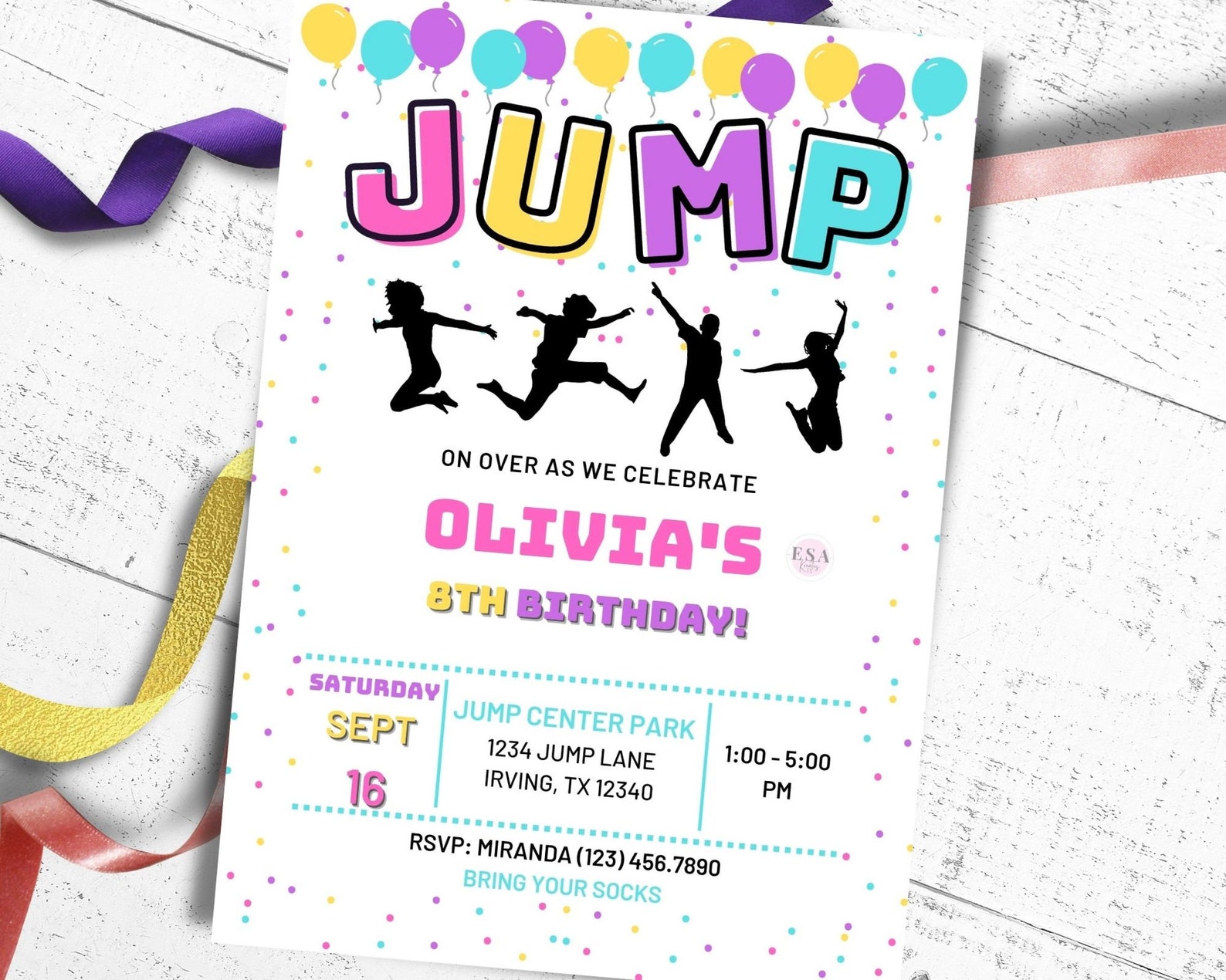Trampoline Birthday Invitation: Jump Party, Editable Template (canva ...