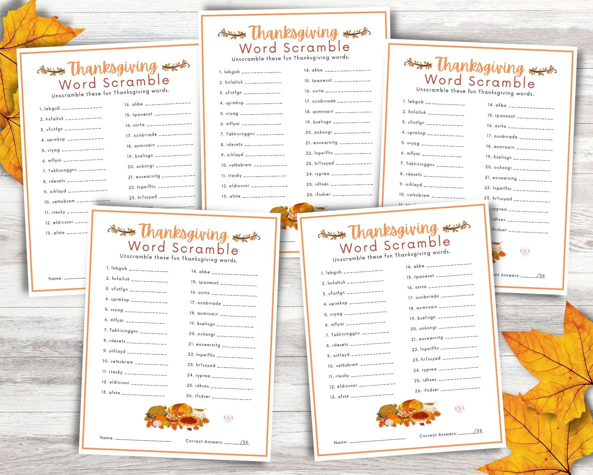Thanksgiving Word Scramble Game: Printable Family Activity (PDF) - Etsy