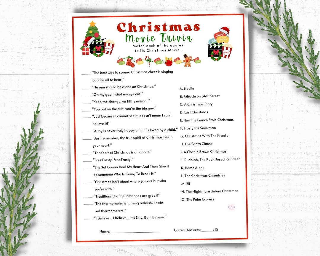 Christmas Movie Trivia Game: Printable Holiday Party Activity (PDF) - Etsy