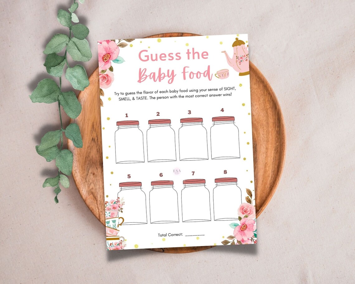 Guess the Baby Food Game, Baby Shower Tea Party, Floral Baby Shower ...