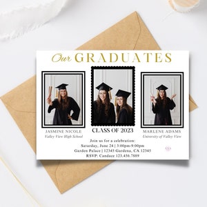 Graduation Party Invitation Template, Two Graduates Invitation With ...
