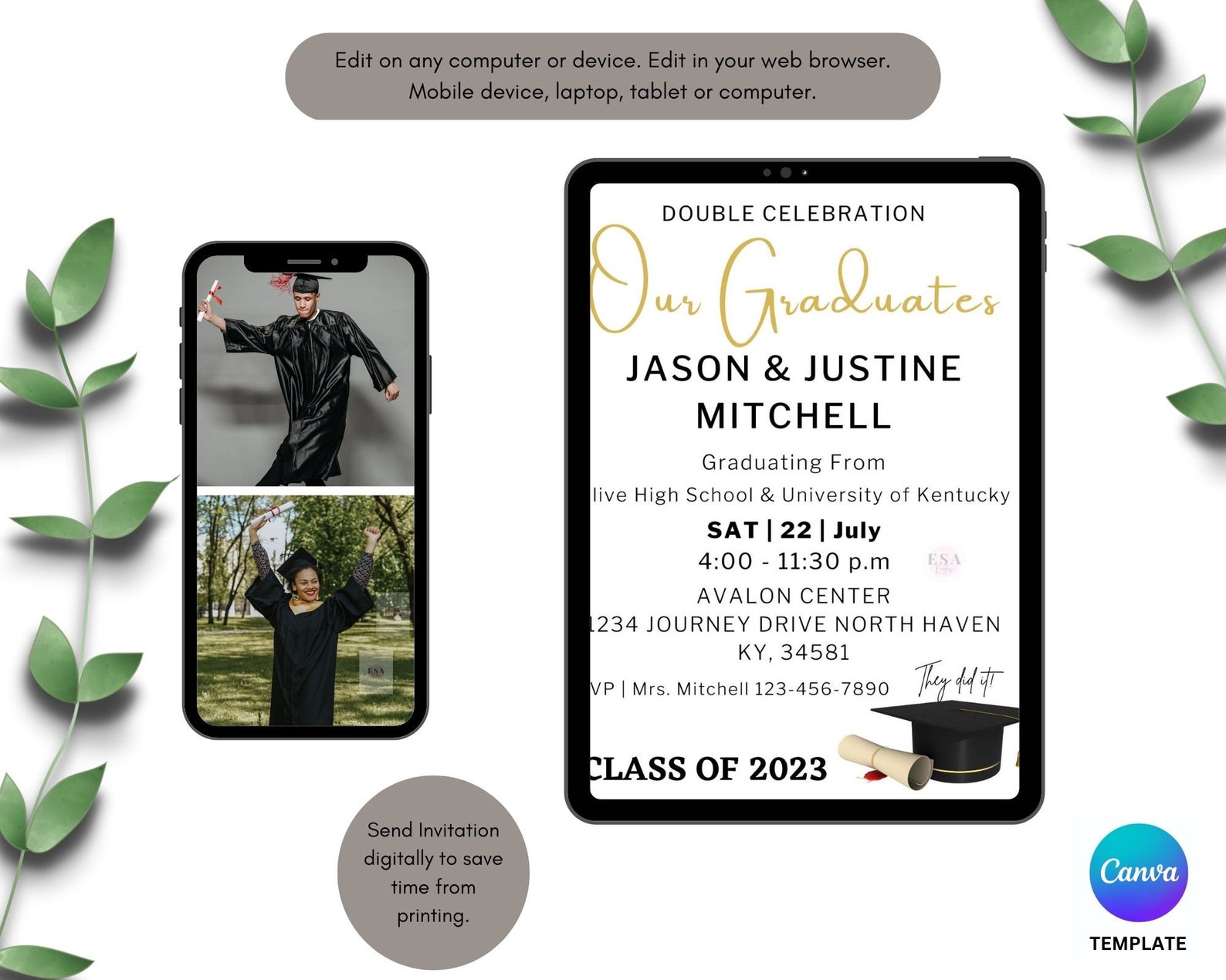 Graduation Party Invitation Template Two Graduates Invitation - Etsy