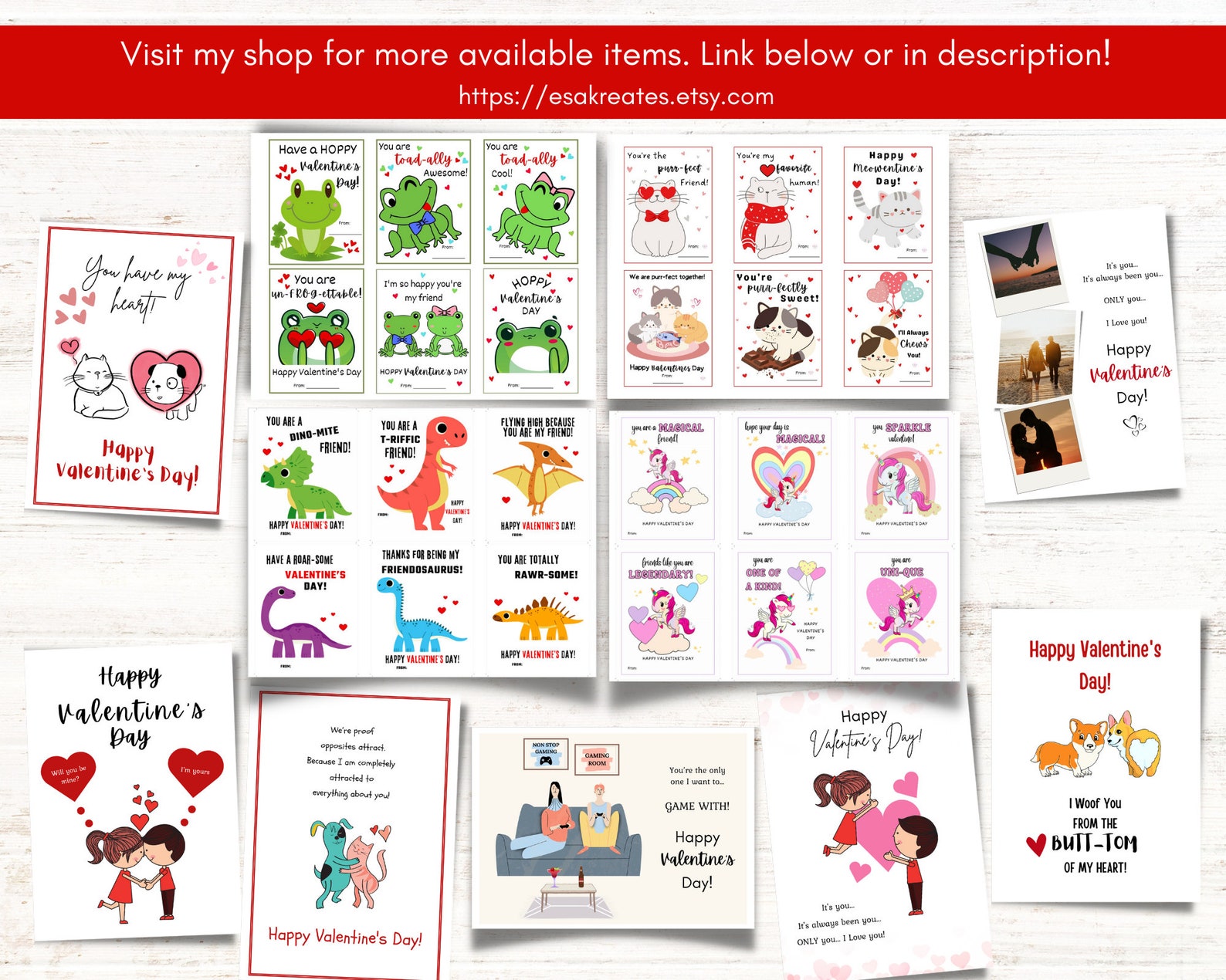 Cat Valentine Card, Valentines Day Card for Kids, Cat Valentine Tag ...