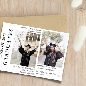 Graduation Party Invitation Template, Two Graduates Invitation With ...