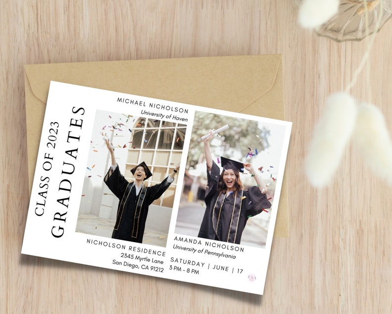 Graduation Party Invitation Template, Two Graduates Invitation With ...