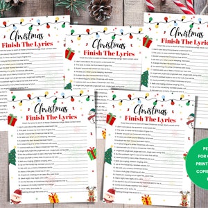 Christmas Song Lyrics Game: Holiday Party Printable (PDF) - Etsy