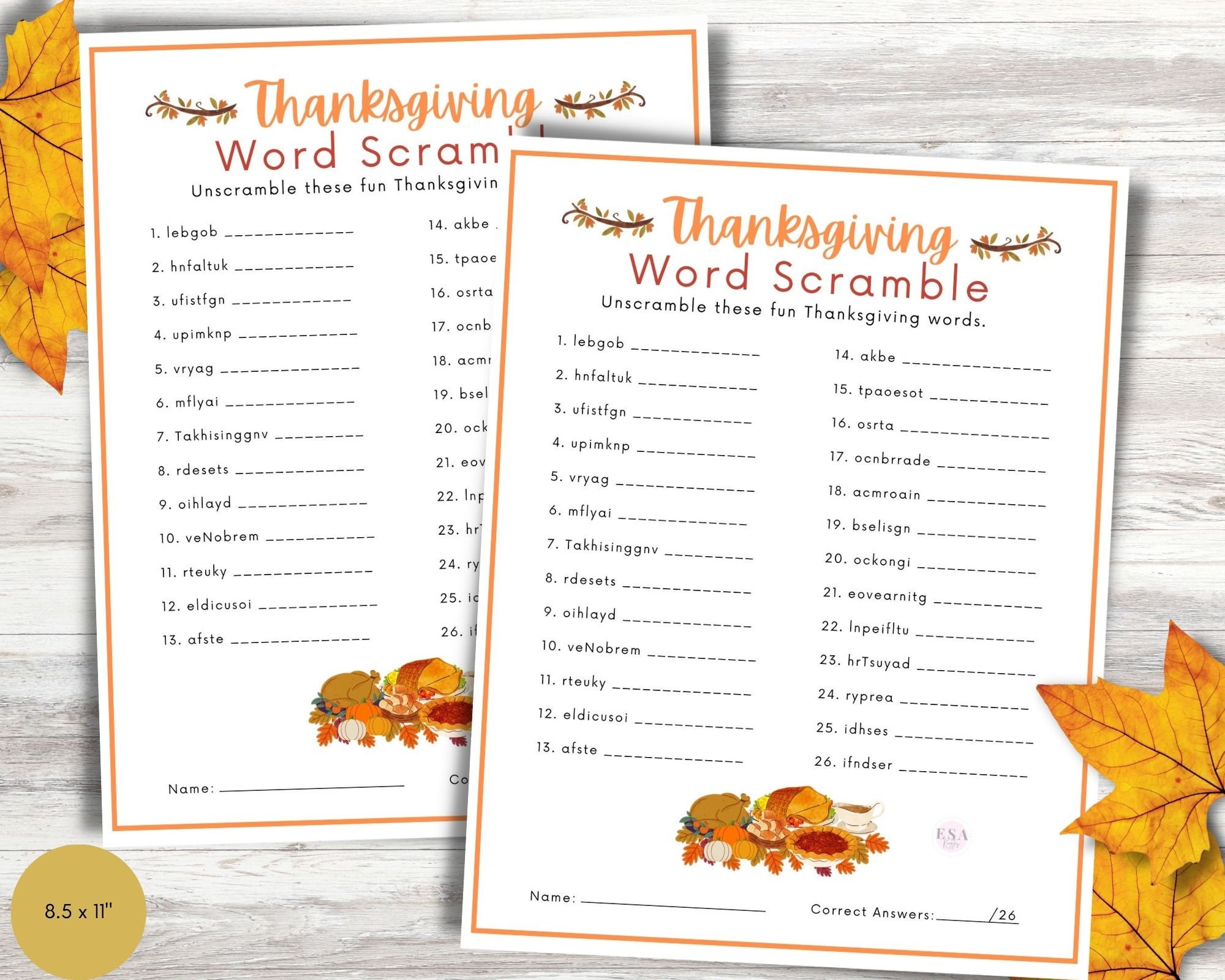 Thanksgiving Word Scramble Game: Printable Family Activity (PDF) - Etsy