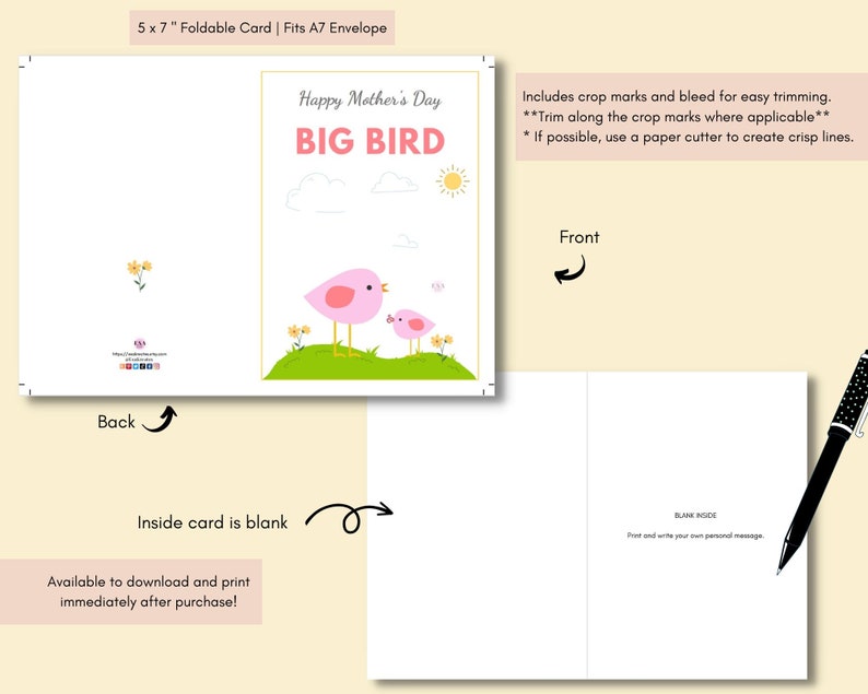 Funny Big Bird Mother's Day Card (printable Card) - Etsy