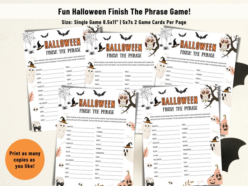 Halloween Finish the Phrase Game: Printable Party Activity (PDF) - Etsy