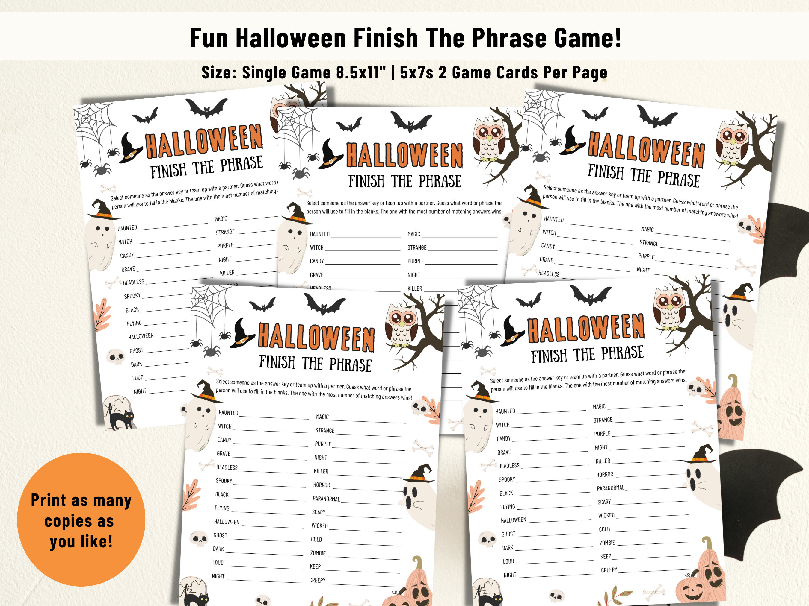 Halloween Finish the Phrase Game: Printable Party Activity (PDF) - Etsy